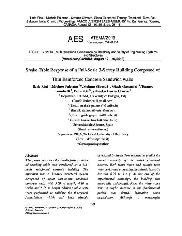 (PDF) Shake Table Response of a Full-Scale 3-Storey Building Composed of Thin Reinforced ...