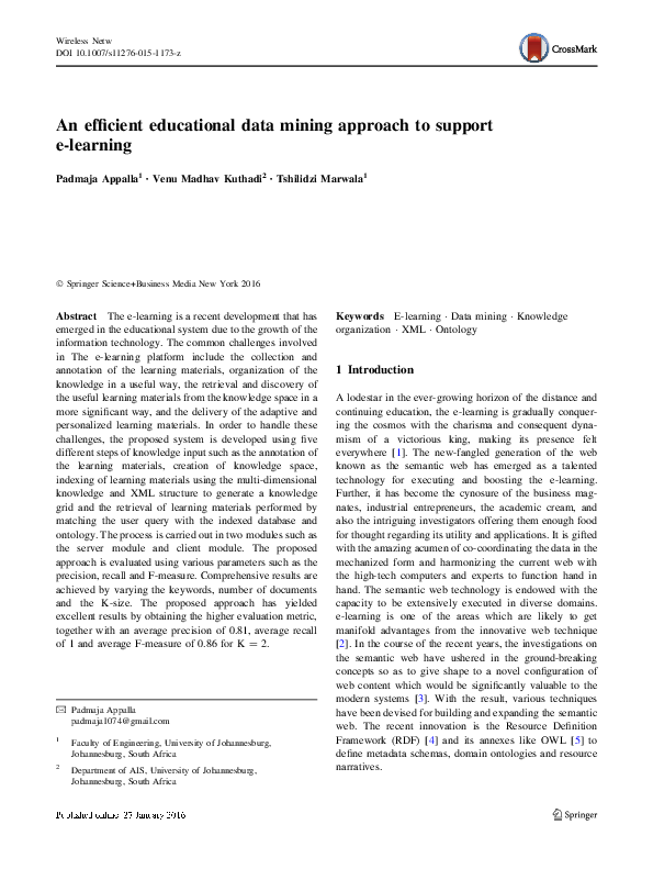 Pdf An Efficient Educational Data Mining Approach To Support E Learning