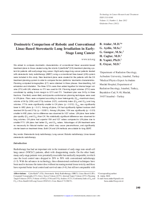(PDF) Dosimetric Comparison of Robotic and Conventional Linac-Based Stereotactic Lung ...