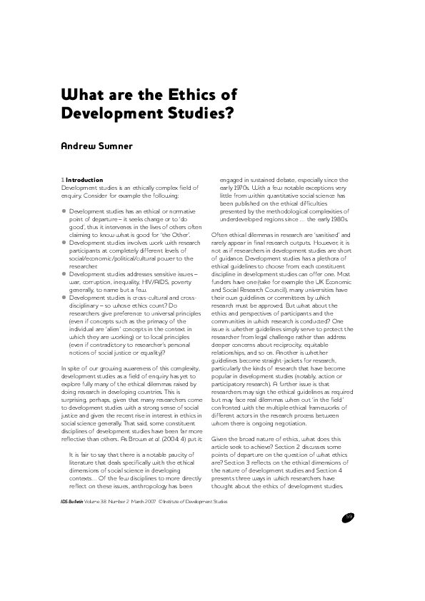 (PDF) What are the Ethics of Development Studies?