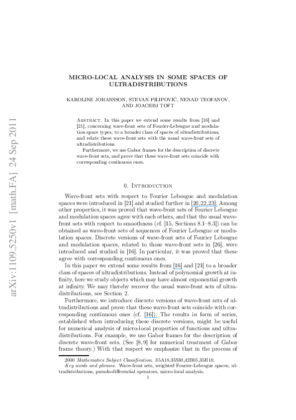 (PDF) Micro-local analysis in some spaces of ultradistributions