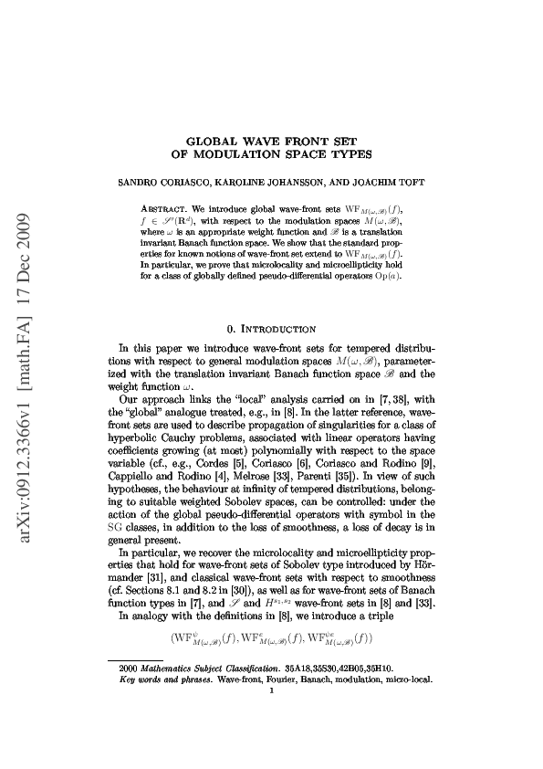 (PDF) Global wave-front sets of Banach, Fréchet and modulation space types, and pseudo ...