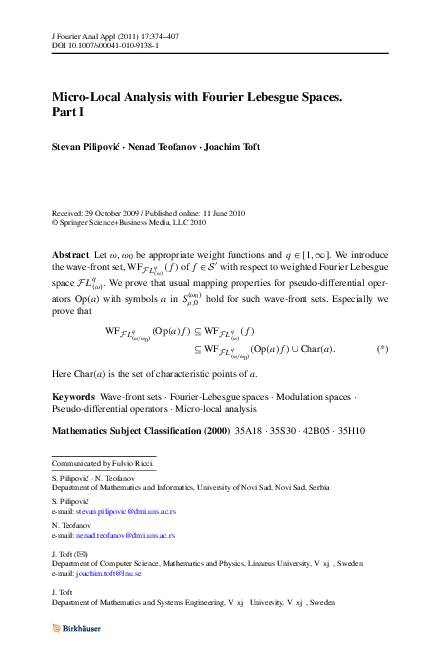 (PDF) Micro-Local Analysis with Fourier Lebesgue Spaces. Part I