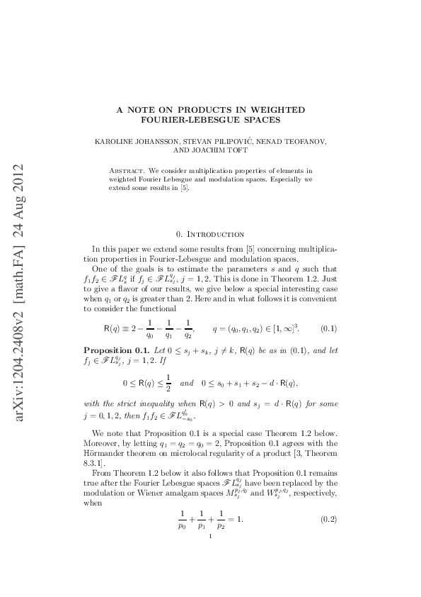 (PDF) On Lebesgue Integrability of Fourier Transforms in Amalgam Spaces | Sekou Coulibaly ...