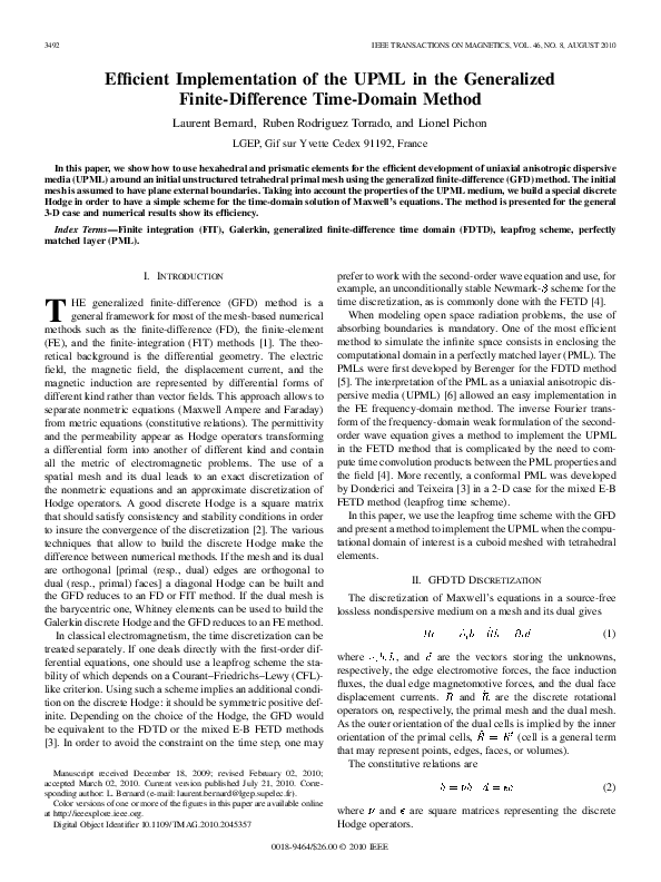 (PDF) Efficient Implementation of the UPML in the Generalized Finite-Difference Time-Domain Method