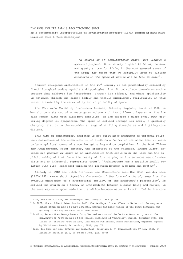 (PDF) DOM HANS VAN DER LAAN’S ARCHITECTONIC SPACE as a contemporary ...