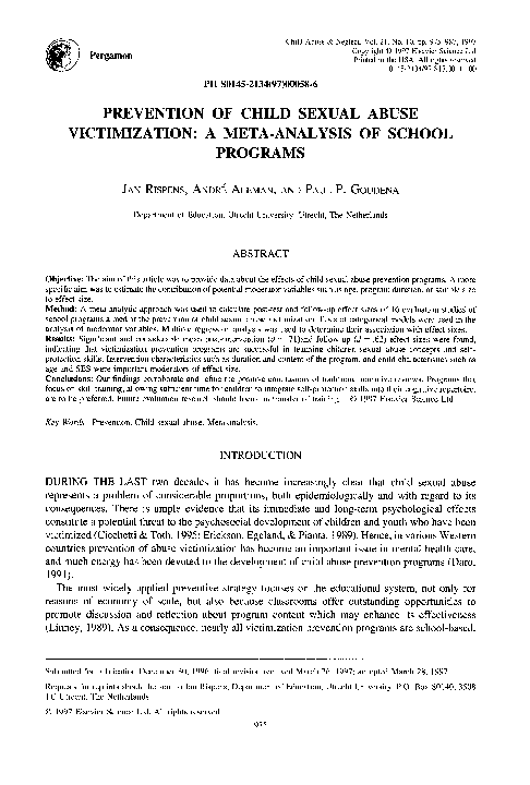 (PDF) Prevention of child sexual abuse victimization: A meta-analysis ...