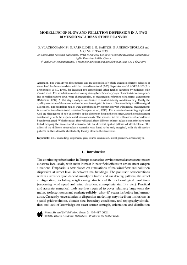 Pdf Modelling Of Flow And Pollution Dispersion In A Two Dimensional Urban Street Canyon