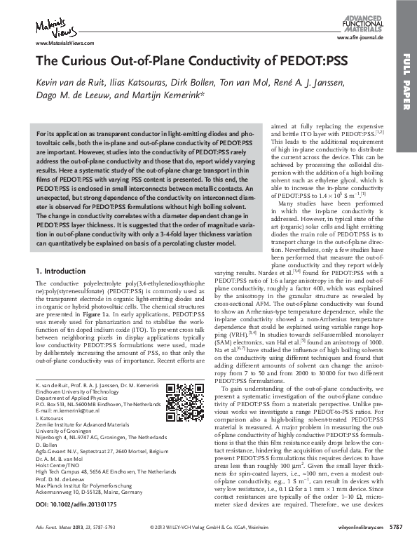 (PDF) The Curious Out-of-Plane Conductivity of PEDOT:PSS