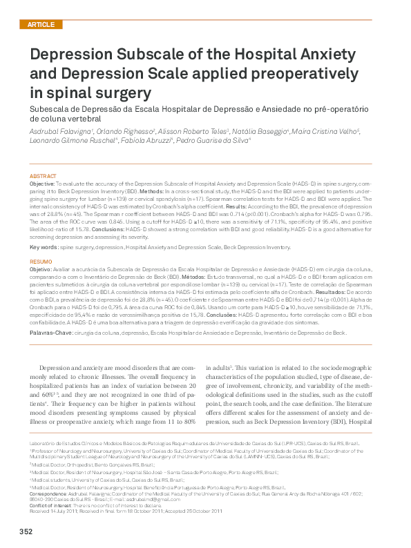 (PDF) Depression Subscale of the Hospital Anxiety and Depression Scale ...