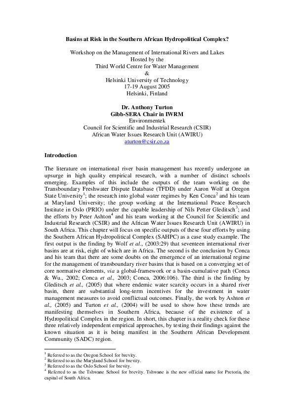 (PDF) Basins at Risk in the Southern African Hydropolitical Complex ...