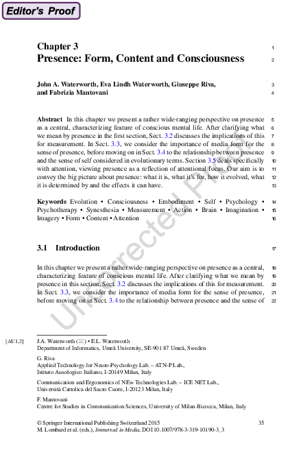 (PDF) Presence: Form, Content and Consciousness