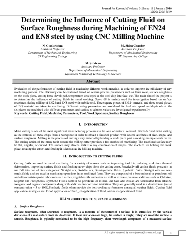 Pdf Determining The Influence Of Cutting Fluid On Surface Roughness During Machining Of En24