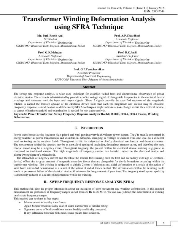 Pdf Transformer Winding Deformation Analysis Using Sfra Technique
