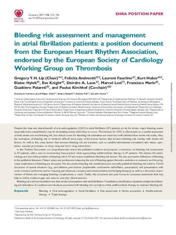 (PDF) Bleeding risk assessment and management in atrial fibrillation ...