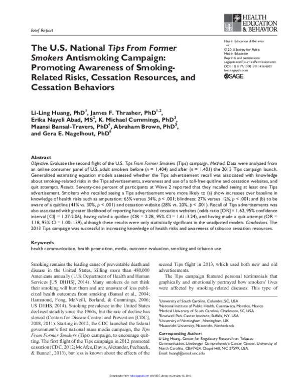 (PDF) The U.S. National Tips From Former Smokers Antismoking Campaign ...