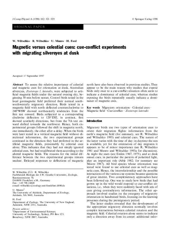 (PDF) Magnetic versus celestial cues: cue-conflict experiments with ...