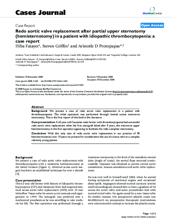 (PDF) Redo aortic valve replacement after partial upper sternotomy ...
