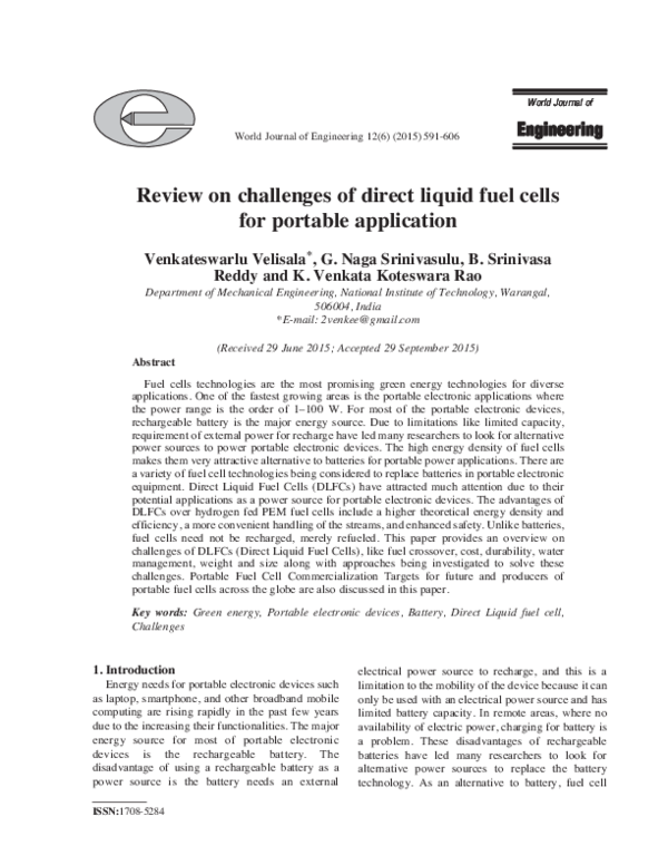 (PDF) Review on challenges of direct liquid fuel cells
