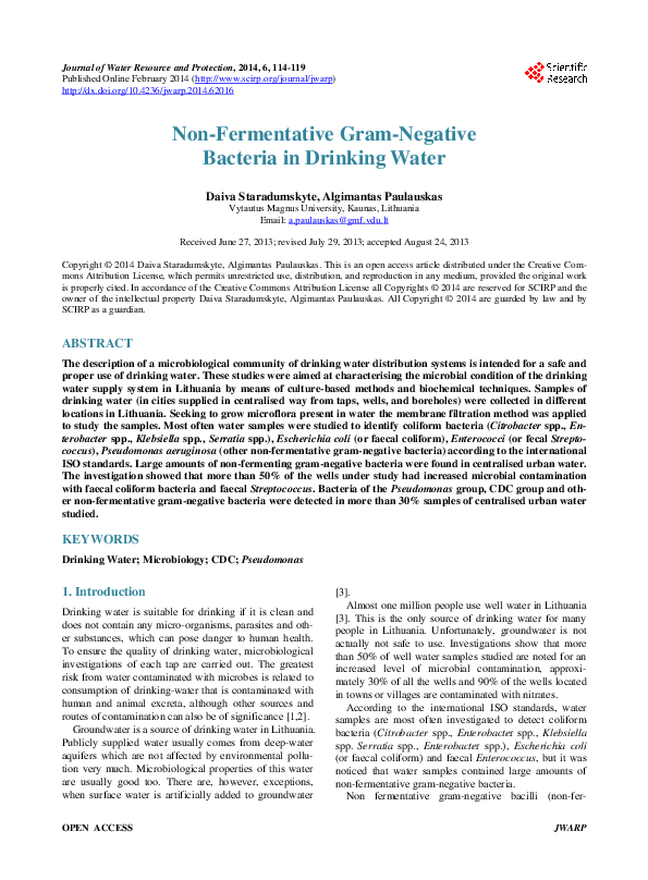 (PDF) Non-Fermentative Gram-Negative Bacteria in Drinking Water
