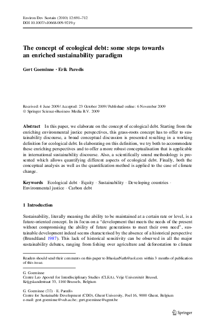 (PDF) The concept of ecological debt: some steps towards an enriched ...