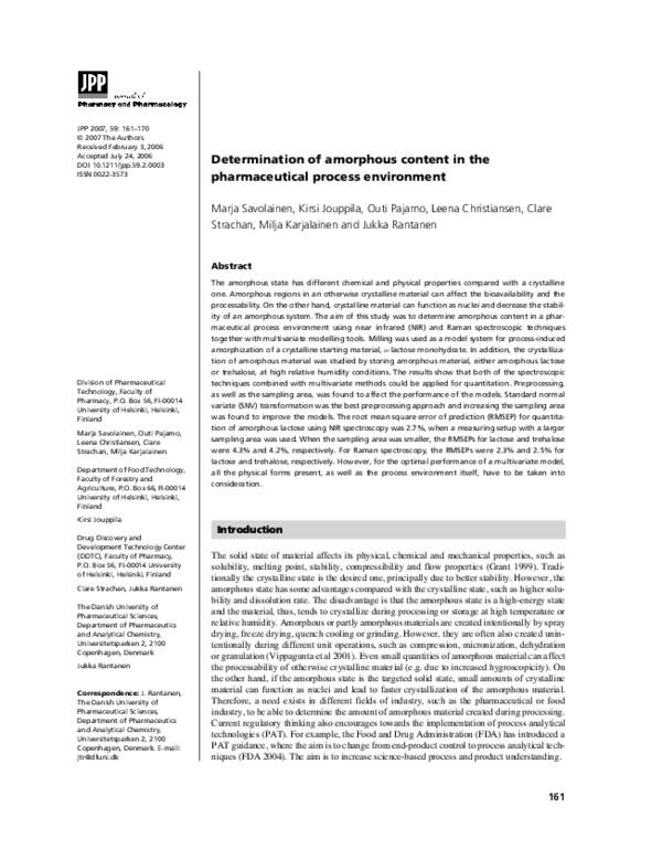 (PDF) Determination of amorphous content in the pharmaceutical process environment