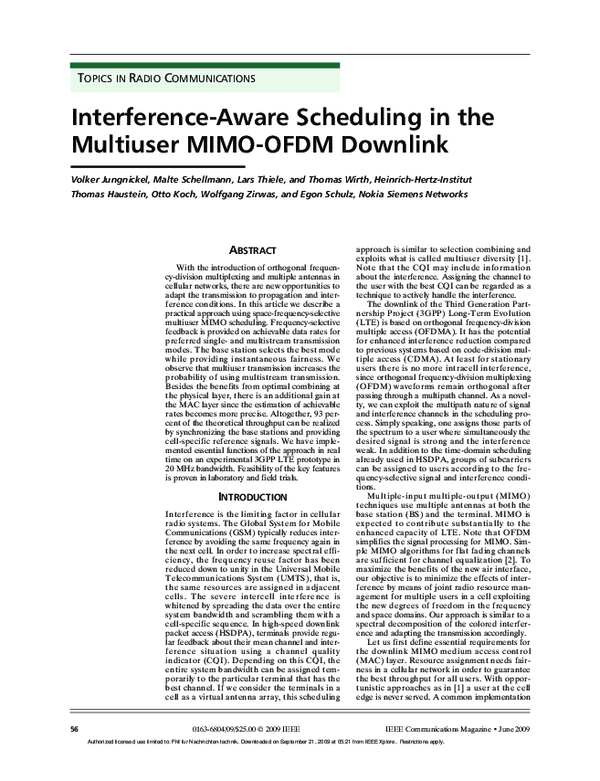 (PDF) Interference-aware scheduling in the multiuser MIMO-OFDM downlink | Malte Schellmann and T ...