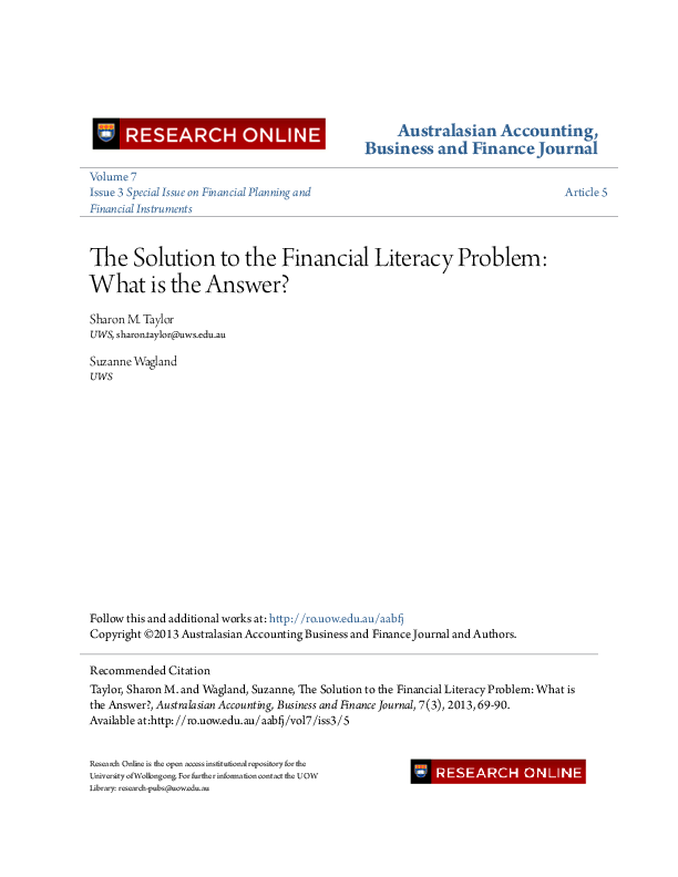 (PDF) The Solution to the Financial Literacy Problem: What is the Answer