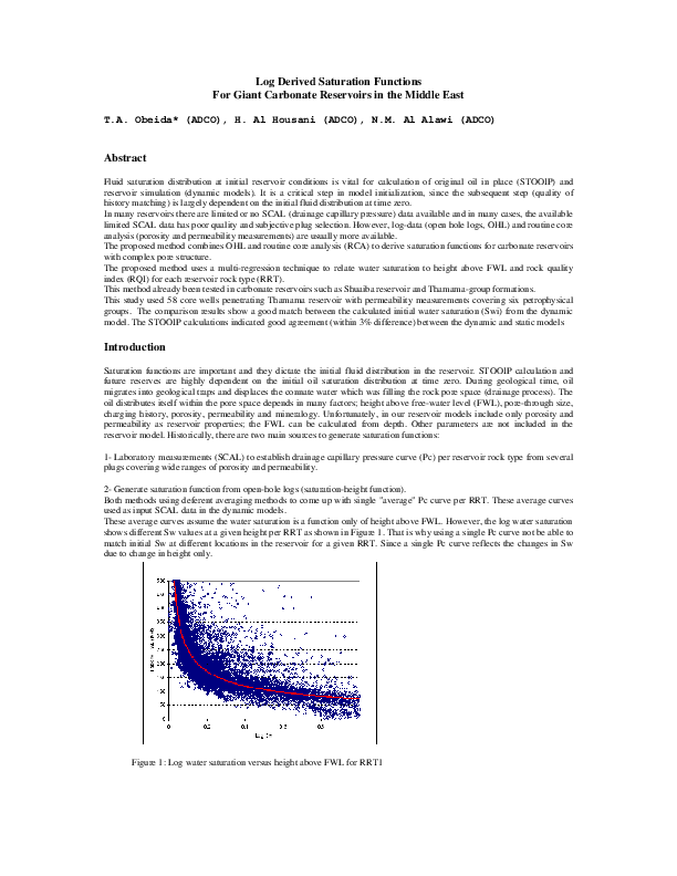 (PDF) Log Derived Saturation Functions For Giant Carbonate Reservoirs ...