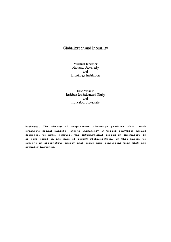 (PDF) Globalisation and Inequality