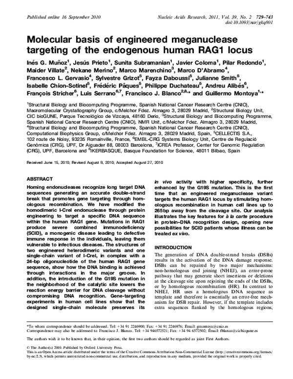 (PDF) Molecular basis of engineered meganuclease targeting of the ...