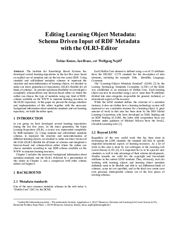 (PDF) Editing learning object metadata: Schema driven input of rdf metadata with the olr3-editor