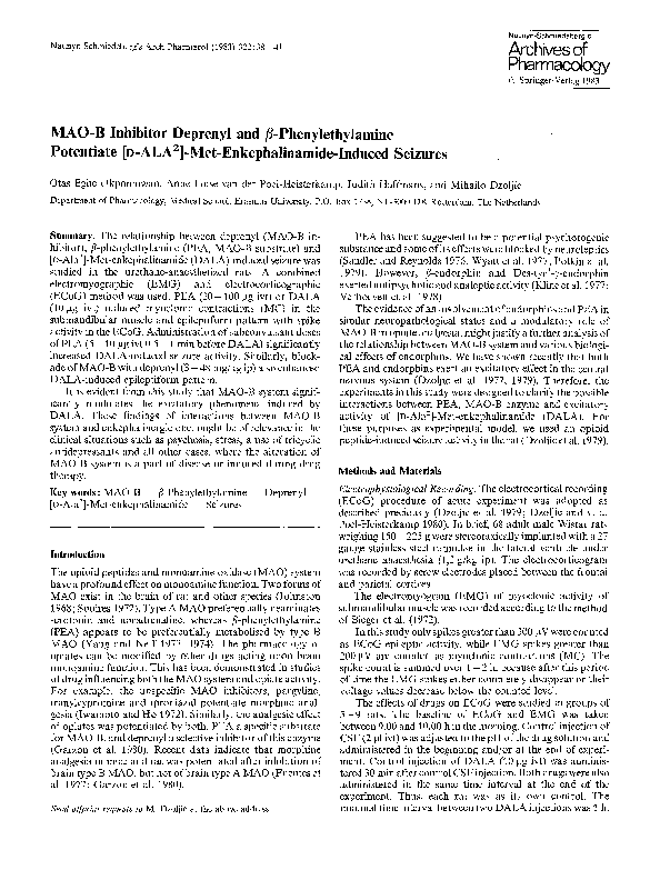 (PDF) Deprenyl and Phenylethylamine Enhance DALA-Induced Seizures