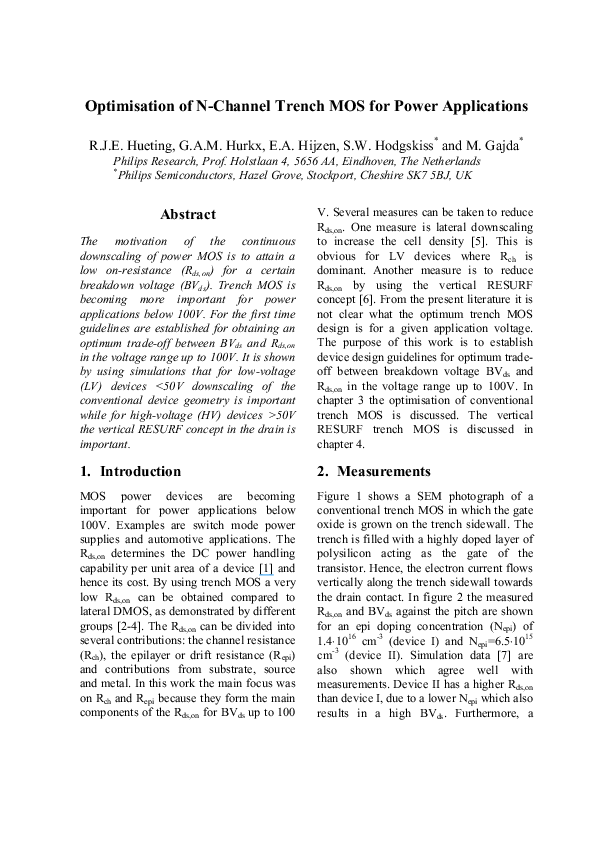 (PDF) Optimisation of N-Channel Trench MOS for Power Applications