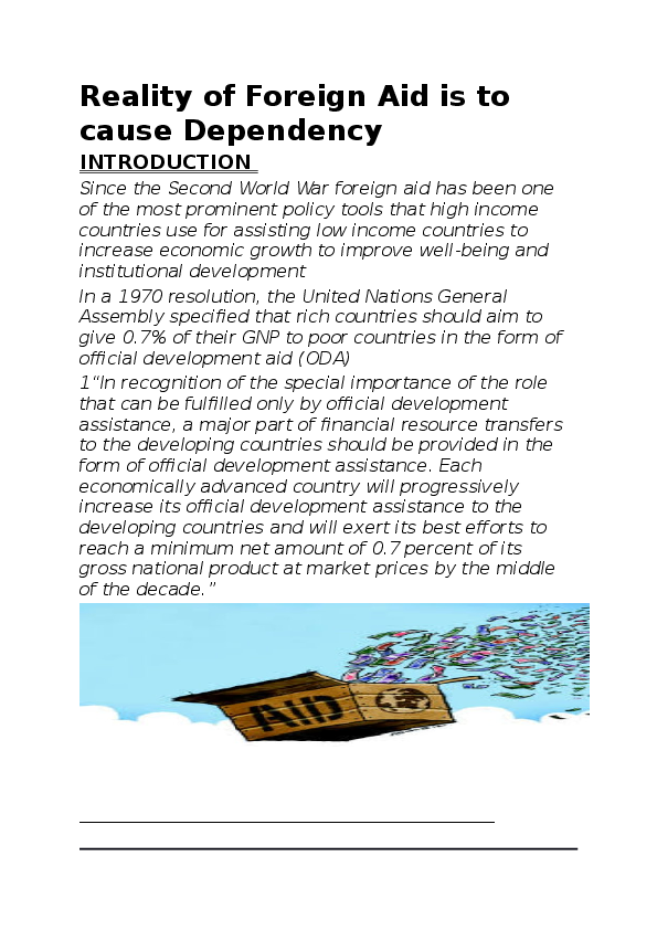 (DOC) Reality of Foreign Aid is to cause Dependency