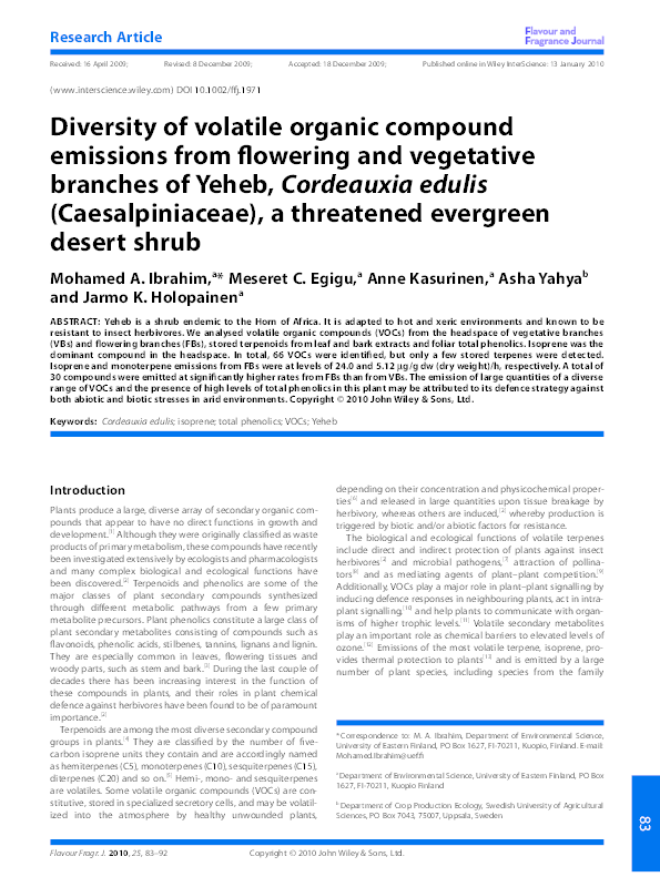 (PDF) Diversity of volatile organic compound emissions from flowering ...