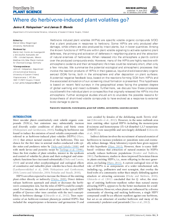 (PDF) Where do herbivore-induced plant volatiles go?
