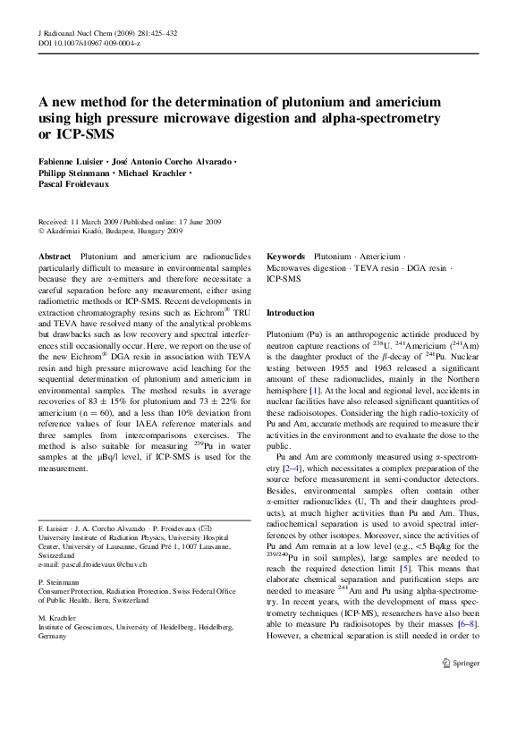 (PDF) A new method for the determination of plutonium and americium ...