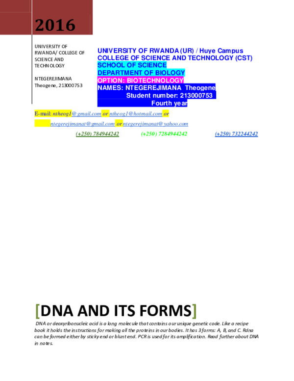(PDF) UNIVERSITY OF RWANDA (UR) / Huye Campus COLLEGE OF SCIENCE AND ...