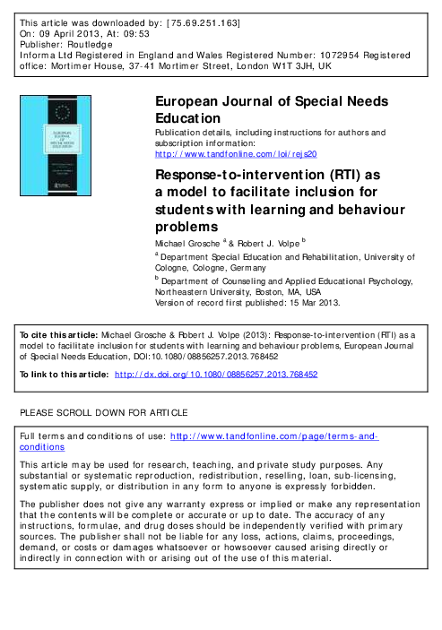 (PDF) Response-to-intervention (RTI) as a model to facilitate inclusion ...