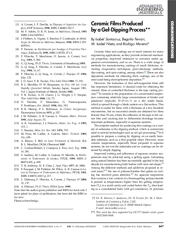 (PDF) Ceramic Films Produced by a Gel-Dipping Process | Isabel ...