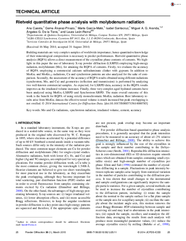 Pdf Rietveld Quantitative Phase Analysis With Molybdenum Radiation 6284