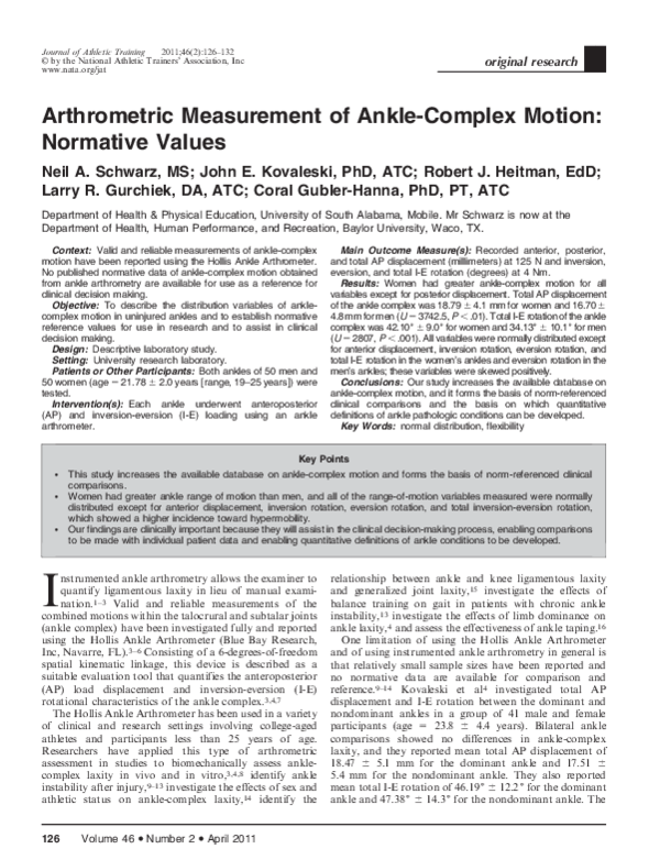 (PDF) Arthrometric Measurement of Ankle-Complex Motion: Normative Values