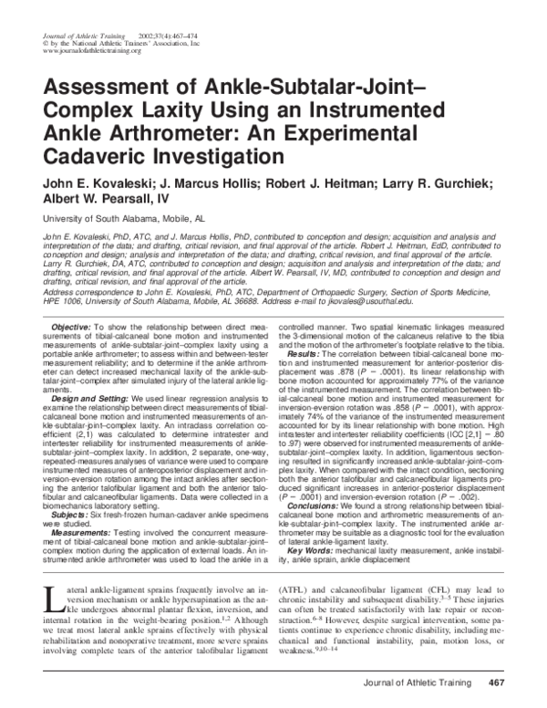 (PDF) Assessment of Ankle-Subtalar-Joint-Complex Laxity Using an ...