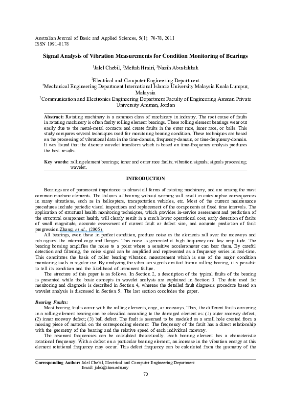 Pdf Signal Analysis Of Vibration Measurements For Condition Monitoring Of Bearings