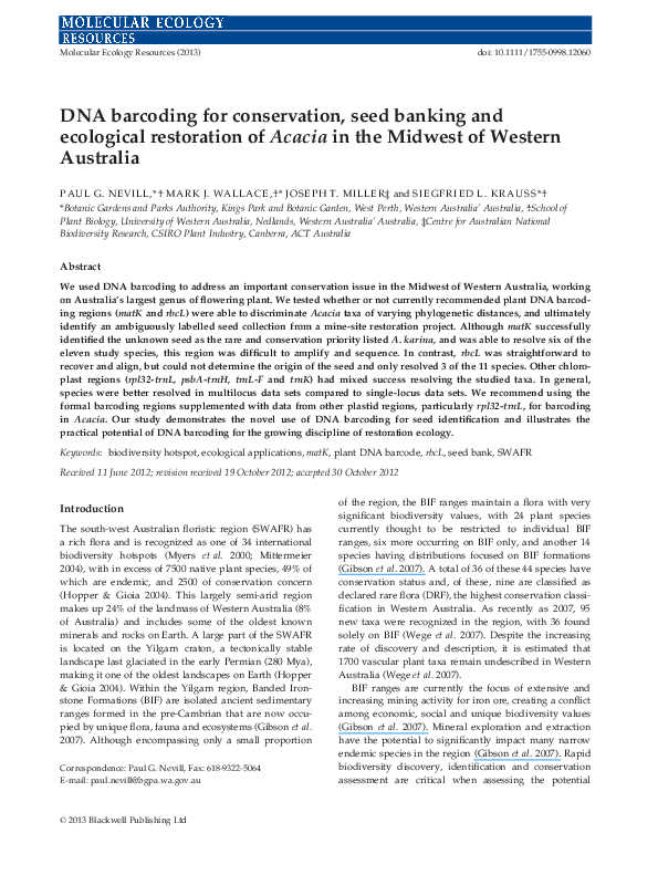 (PDF) DNA barcoding for conservation, seed banking and ecological ...