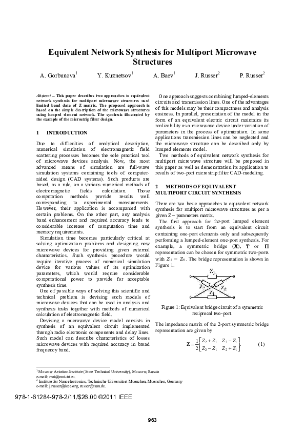 (PDF) Equivalent network synthesis for multiport microwave structures