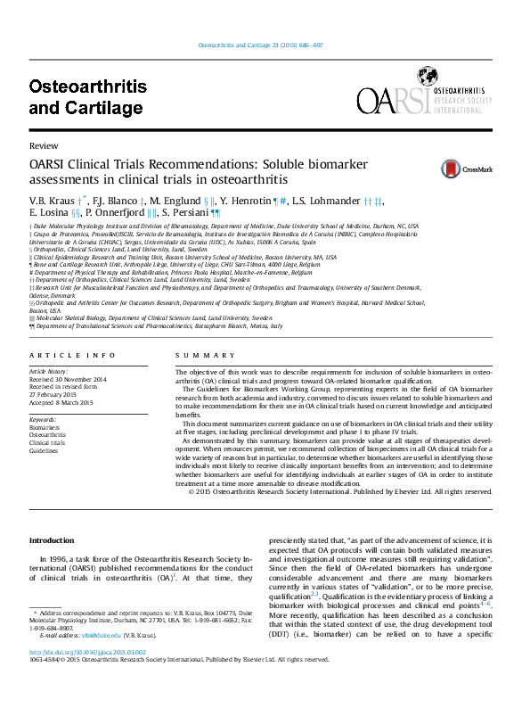 (PDF) OARSI Clinical Trials Recommendations: Soluble biomarker ...