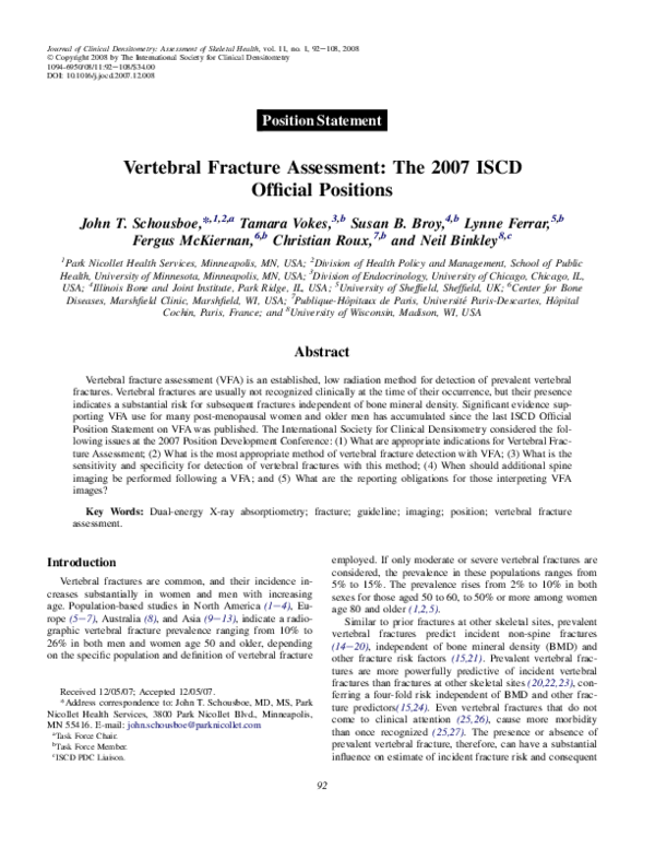 (PDF) Vertebral Fracture Assessment: The 2007 ISCD Official Positions