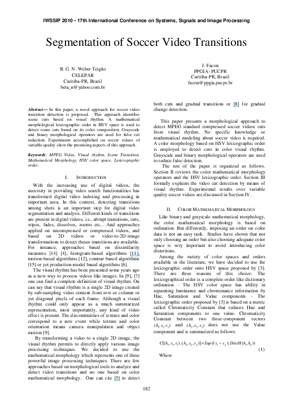 (PDF) Segmentation of Soccer Video Transitions (PDF) Segmentation of Soccer Video Transitions